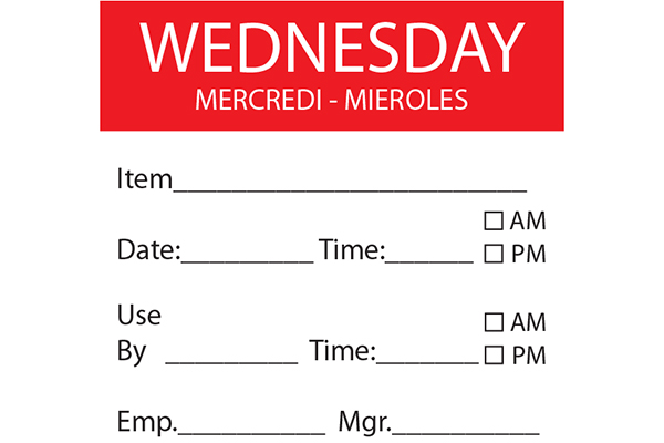 VOGUE DAY OF WEEK LABEL RIDU2203R Wednesday – Raynor Hygiene