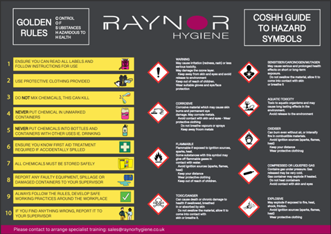 COSHH SAFETY CHART & GOLDEN RULES A3 STICKER – Raynor Hygiene