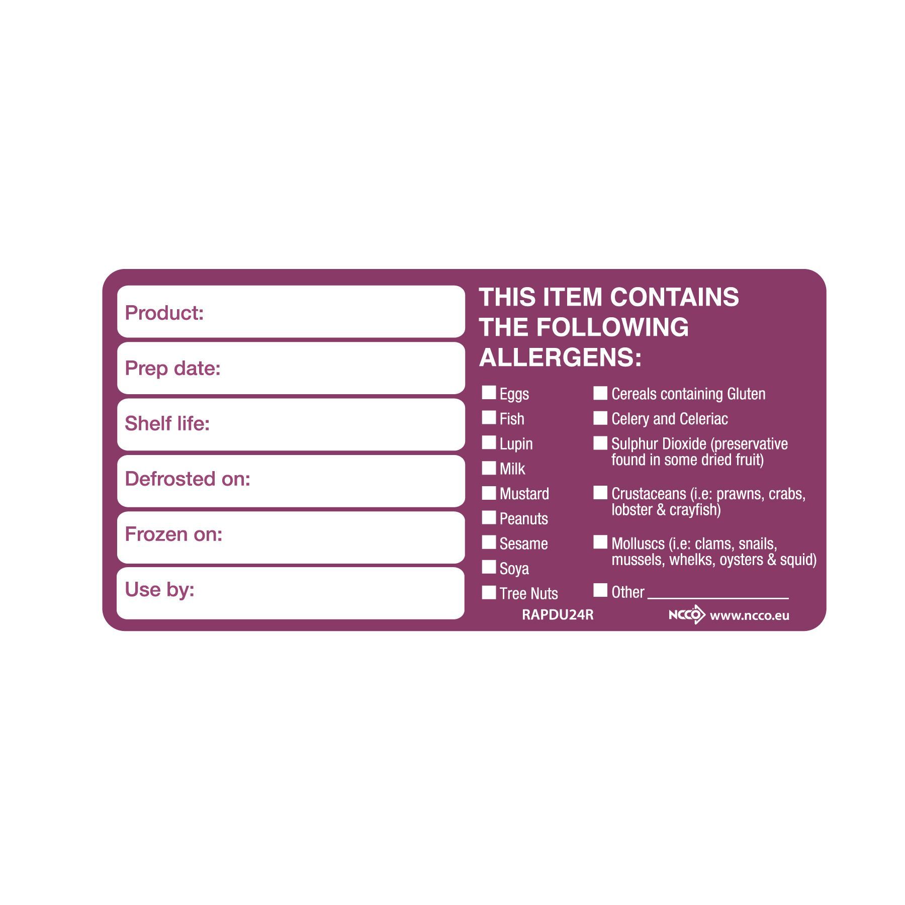 PRODUCT/SHELF LIFE ALLERGEN LABELS – Raynor Hygiene