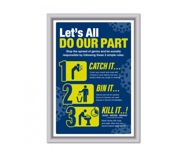 Framed Catch it kill it bin it poster A2 – Raynor Hygiene
