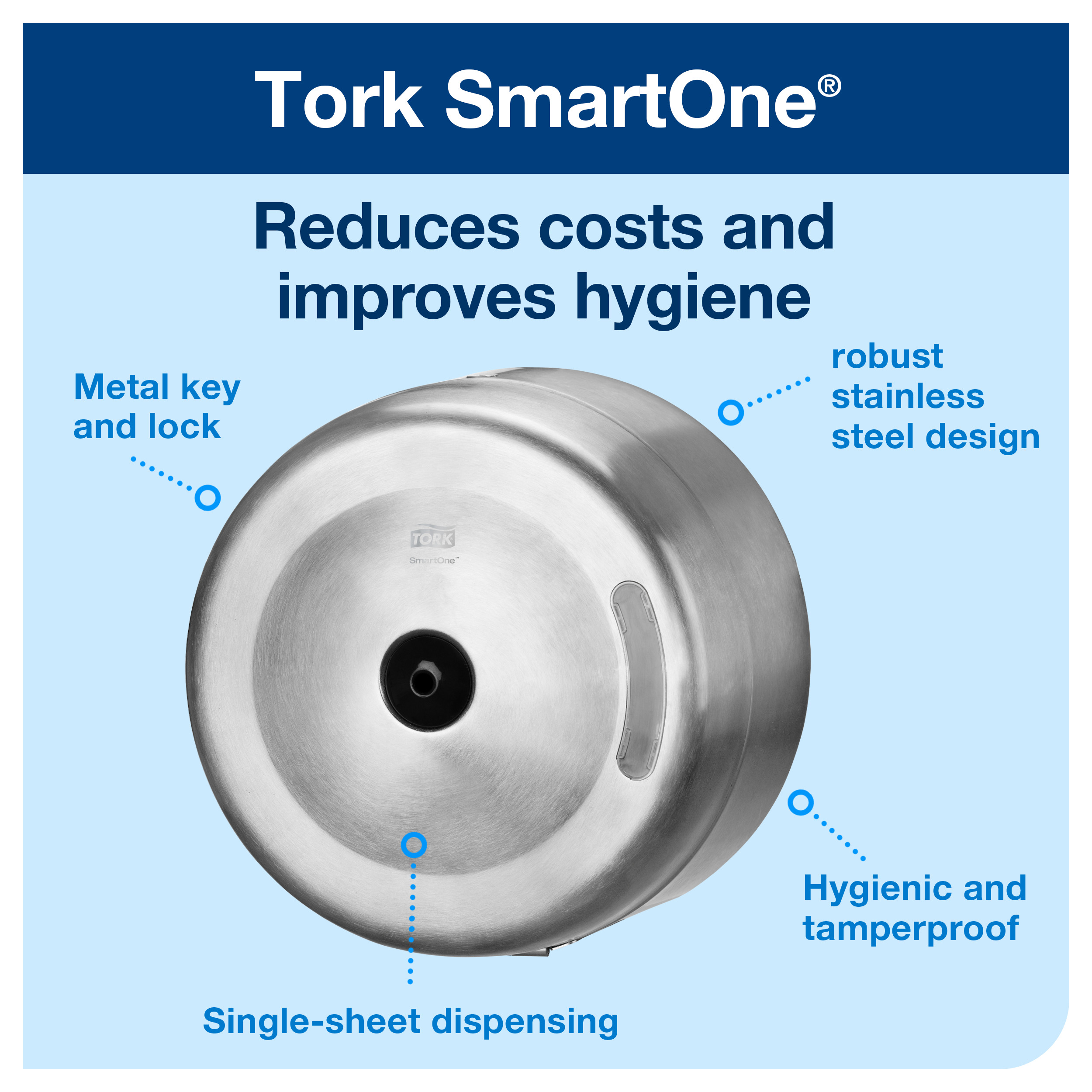 Tork SmartOne Toilet Roll Dispenser Stainless Steel – Raynor Hygiene