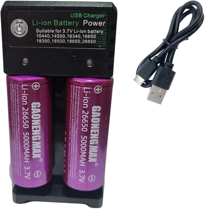 PUJIMAX 26650 Charger Set with Rechargeable Battery 5000mAh, 3.7V ...